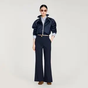 Sandro Wide-leg Wool Trousers - Navy Blue