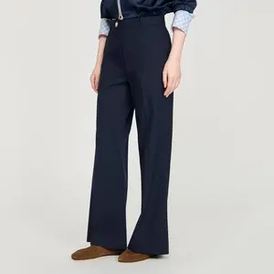 Sandro Wide-leg Wool Trousers - Navy Blue