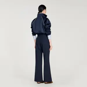 Sandro Wide-leg Wool Trousers - Navy Blue