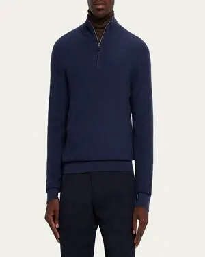 Zegna Cashmere Waffle-knit Quarter-zip Sweater - Md Blu Sld
