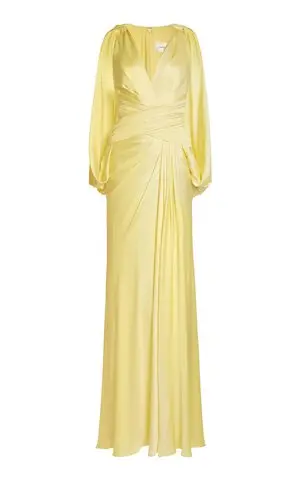 Zuhair Murad Satin Draped Maxi Cape Dress - Yellow