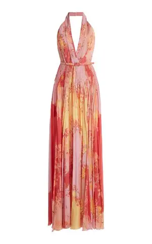 Zuhair Murad Belted Floral Plisse Maxi Dress - Multi