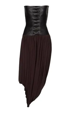 Alaïa Leather Bustier Draped Midi Dress