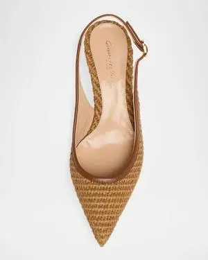 GIANVITO ROSSI Marbella Raffia Slingback Pumps Cuoio