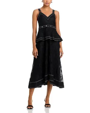 3.1 Phillip Lim Floral Dimensional Lace Midi Dress - Black