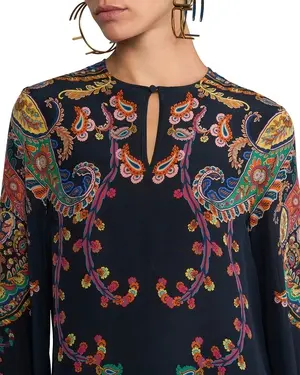 Etro Silk Flared Sleeve Keyhole Blouse