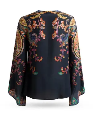 Etro Silk Flared Sleeve Keyhole Blouse