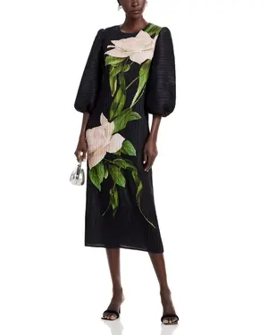 NANCY YANG Floral Print Crinkle Dress