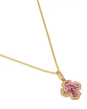 Bloomingdale'S Sapphire & Diamond Square Cross Pendant Necklace - Pink