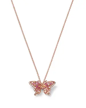 Bloomingdale'S Sapphire And Diamond Butterfly Pendant Necklace - Pink