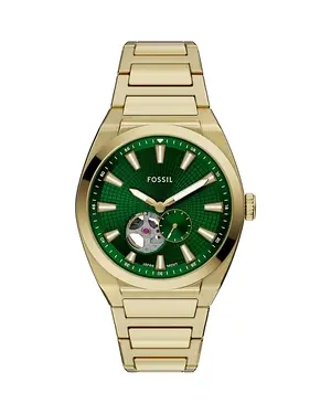 Fossil Everett Automatic Gold-tone Stainless Steel Watch - Green/gold