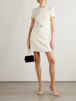 Versace Belted Metallic Cotton-blend Tweed Mini Dress
