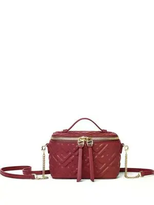 Fendi Embossed Leather Vanity Handbag Red