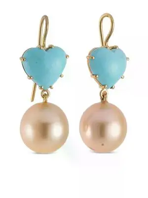SYLVA & CIE Turquoise Pearl Heart Earrings - Gold