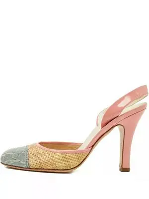 Prada 100mm Raffia Embossed Leather Slingback Pumps