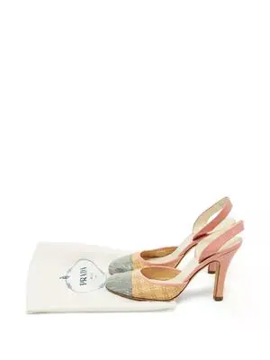 Prada 100mm Raffia Embossed Leather Slingback Pumps