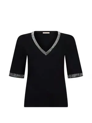 Liu Jo Crystal-embellishment V-neck T-shirt - Black