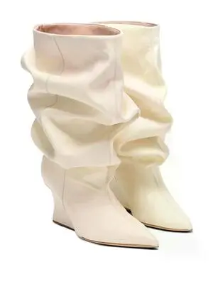 Balmain 75mm Slouchy Wedge Ankle Boots - White