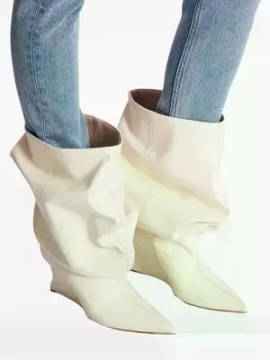 Balmain 75mm Slouchy Wedge Ankle Boots - White