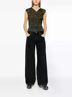 GANNI Leopard-print Gathered Blouse
