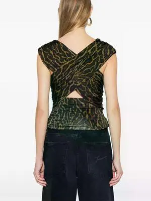 GANNI Leopard-print Gathered Blouse