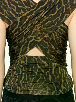 GANNI Leopard-print Gathered Blouse