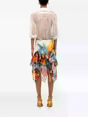 DONDE ESTEBAN Floral Print Silk Midi Skirt