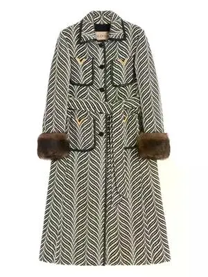 Valentino Garavani Printed Single-breasted Coat With Shearling Cuffs - Black