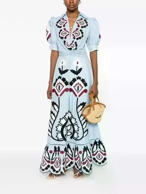 Farm Rio Embroidered Puff-sleeve Maxi Dress