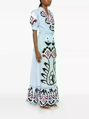Farm Rio Embroidered Puff-sleeve Maxi Dress