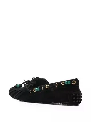 Farm Rio Beaded Fringed Loafers - Black