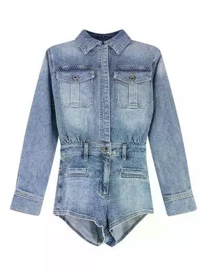 SELF-PORTRAIT Pocket Denim Playsuit - Blue