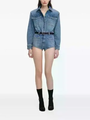 SELF-PORTRAIT Pocket Denim Playsuit - Blue