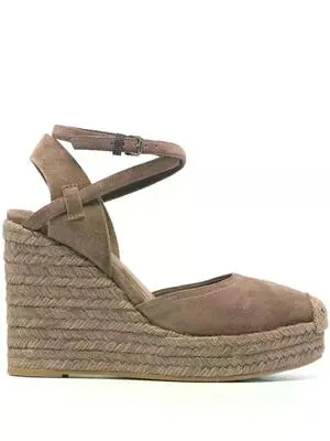 Brunello Cucinelli Suede Wedge Espadrilles With Monili Detail - Brown