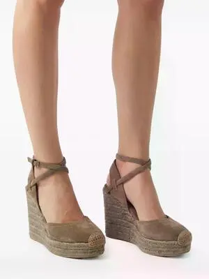 Brunello Cucinelli Suede Wedge Espadrilles With Monili Detail - Brown