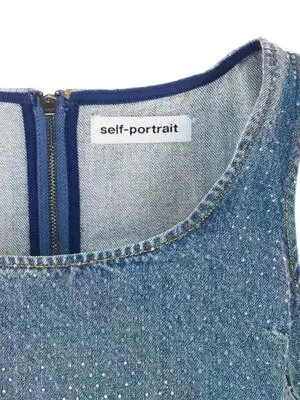 SELF-PORTRAIT Denim Scoop-neck Crop Top - Blue