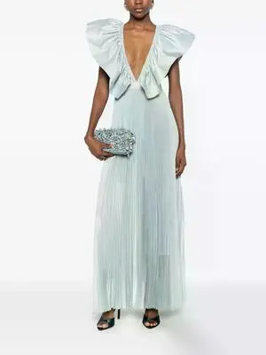 L'IDEE Ventoux Ruffled V-neck Gown - Blue