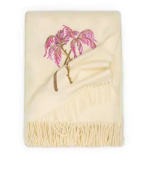 Loretta Caponi Virgin Wool Pink Palm Throw - Neutral