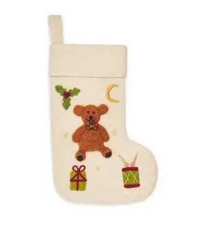 SHIRLEY BREDAL Wool Teddy Bear Stocking - Ivory