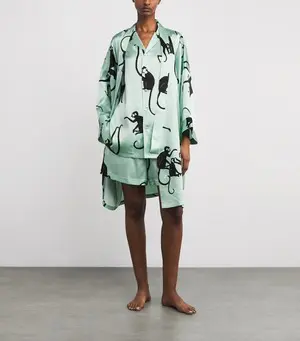 Olivia Von Halle Silk Monkey Print Mimi Robe