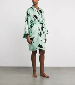 Olivia Von Halle Silk Monkey Print Mimi Robe