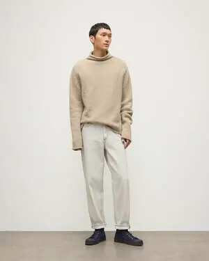Johnstons Of Elgin Kester Marl Cashmere Funnel Neck Jumper - Natural