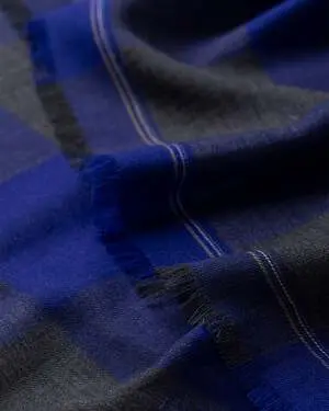 Johnstons Of Elgin Carnbee Large Gingham Cashmere Scarf - Navy