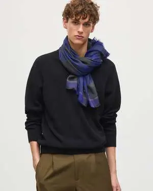 Johnstons Of Elgin Carnbee Large Gingham Cashmere Scarf - Navy