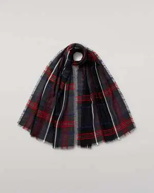Johnstons Of Elgin Orton Crammed Tartan Navy Cashmere Scarf Navy