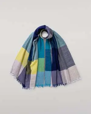 Johnstons Of Elgin Ethie Navy & Lime Green Wool Scarf - Multi