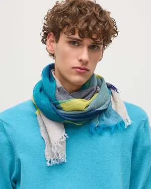 Johnstons Of Elgin Ethie Navy & Lime Green Wool Scarf