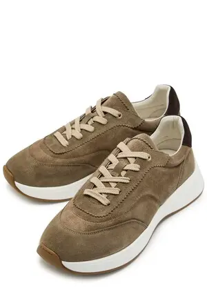 JUDE LLOW Maison Panelled Leather Sneakers - Taupe
