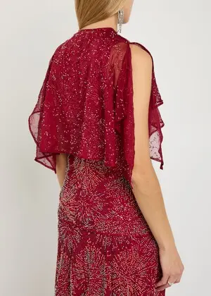 Rabanne Embellished Chiffon Cape Top - Red