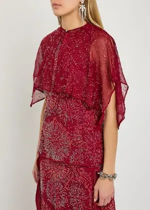Rabanne Embellished Chiffon Cape Top - Red